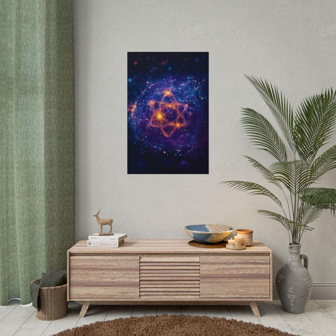 Atomic Particle Poster, Scientist Wall Decor, Physics Art Print, Orange ...