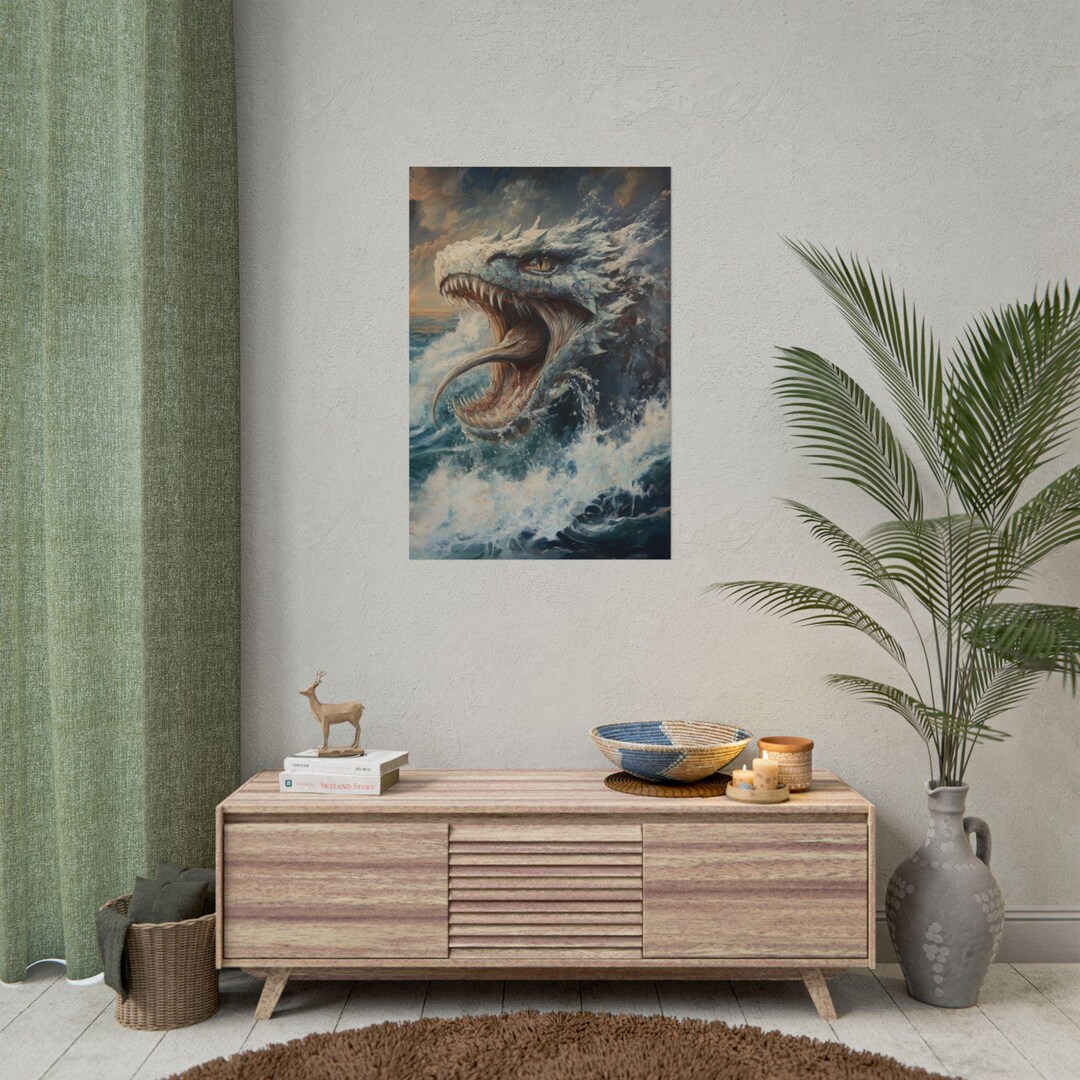 Poster, Cool Ocean Serpent Wall Art, Sea Snake White Serpent Decor ...