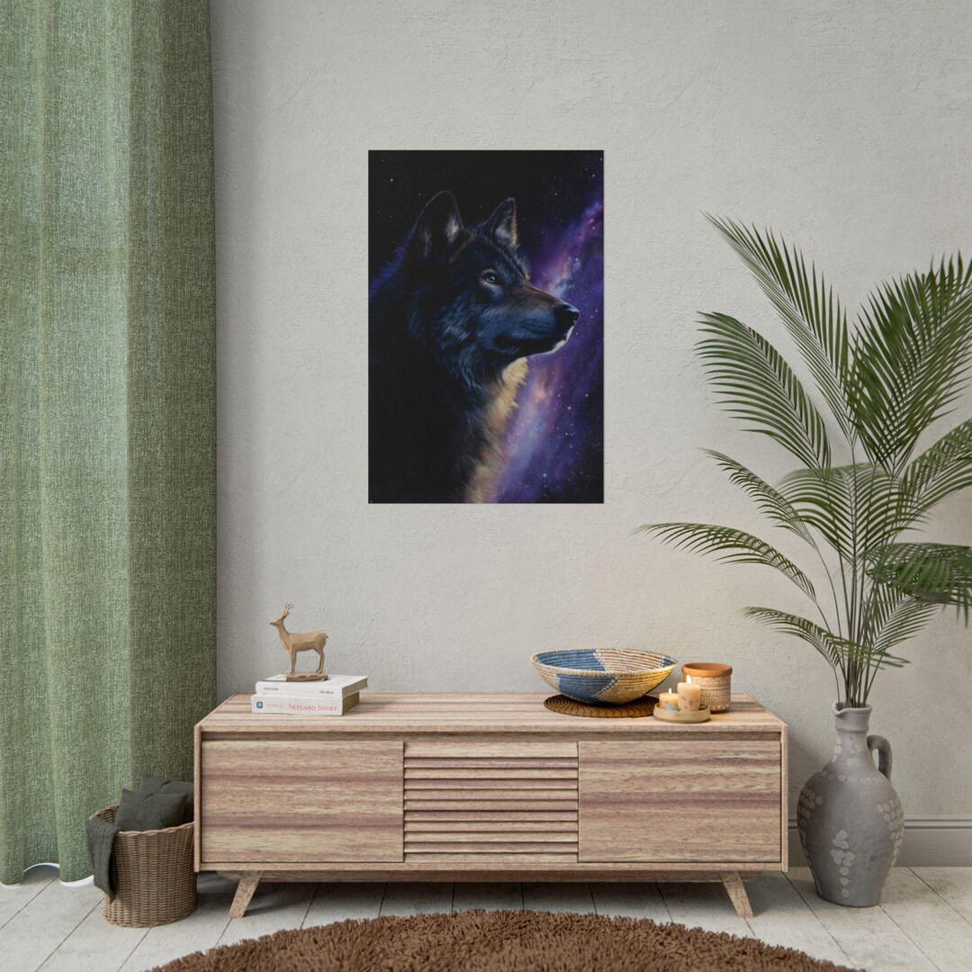 Space Wolf Poster, Wildlife Lover Decor, Calming Wall Art, Galaxy ...