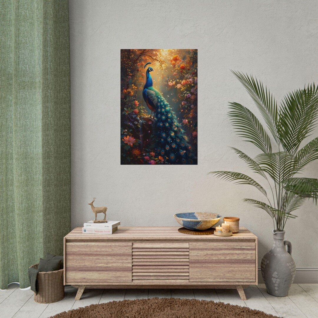 Magical Peacock Forest Poster, Colorful Bird Wall Art - Etsy