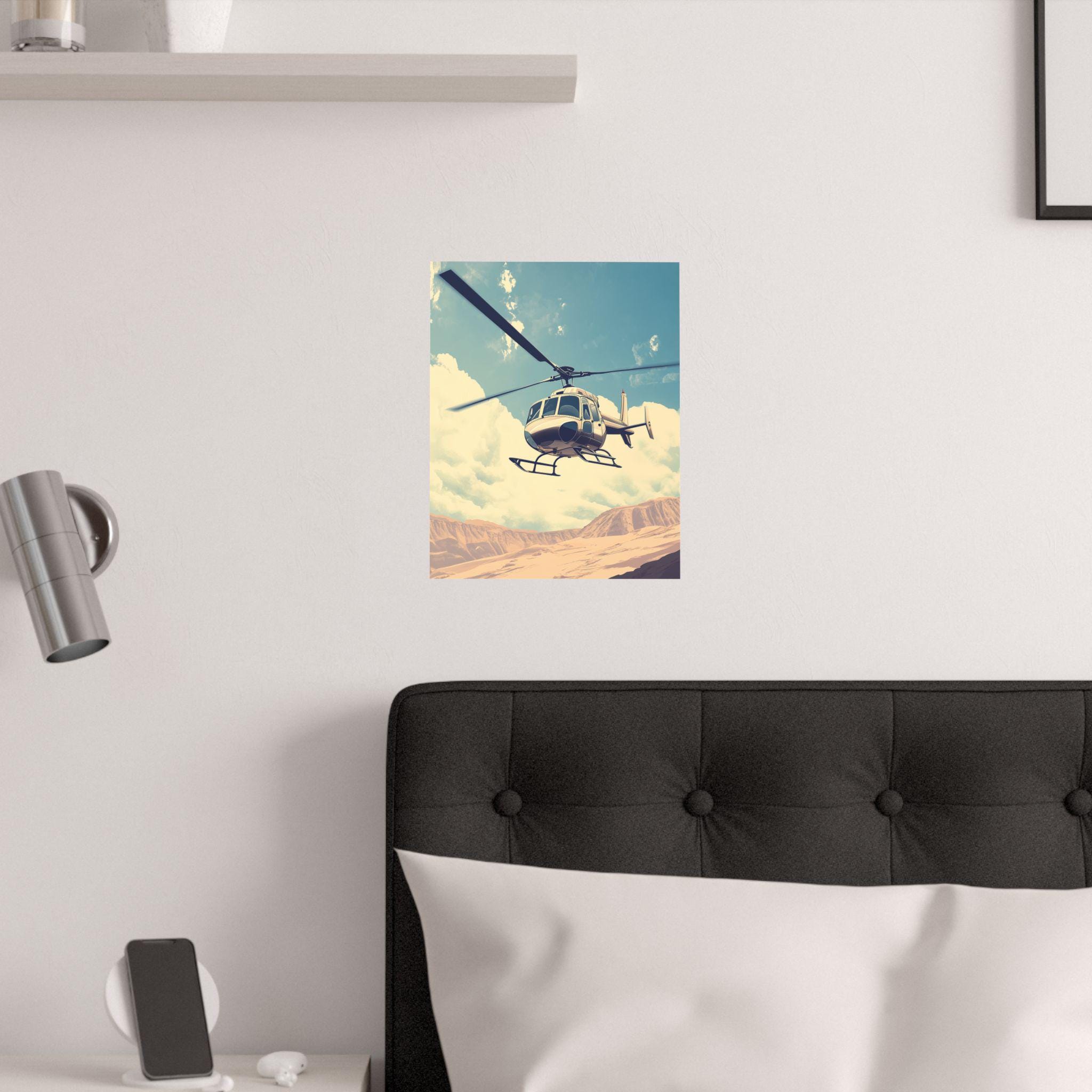 Satin Poster, Helicopter Poster, Aircraft Art, Aviation Decor, Grey ...