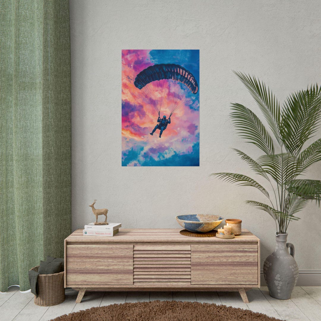 Poster Print, Colorful Skydiving Wall Art, Abstract Parachuting Decor ...