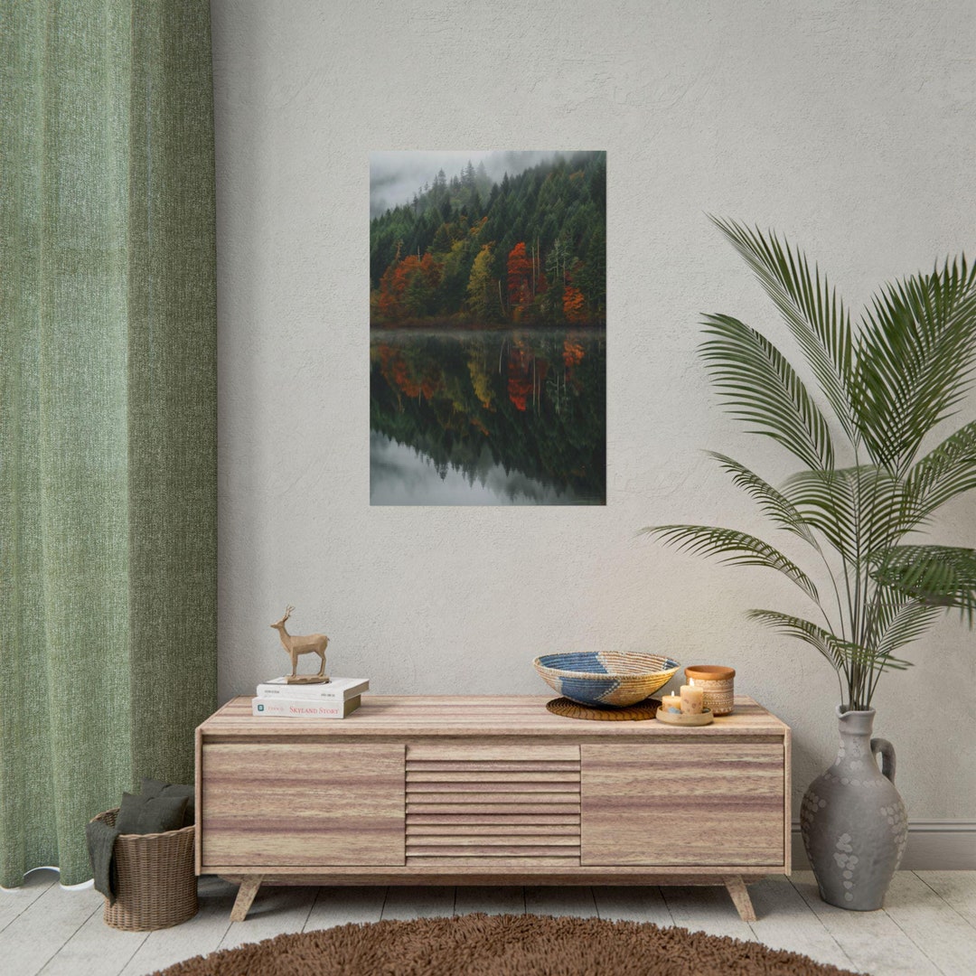 Nature Landscape Poster, River Forest Wall Art, Pine Tree Art Print ...
