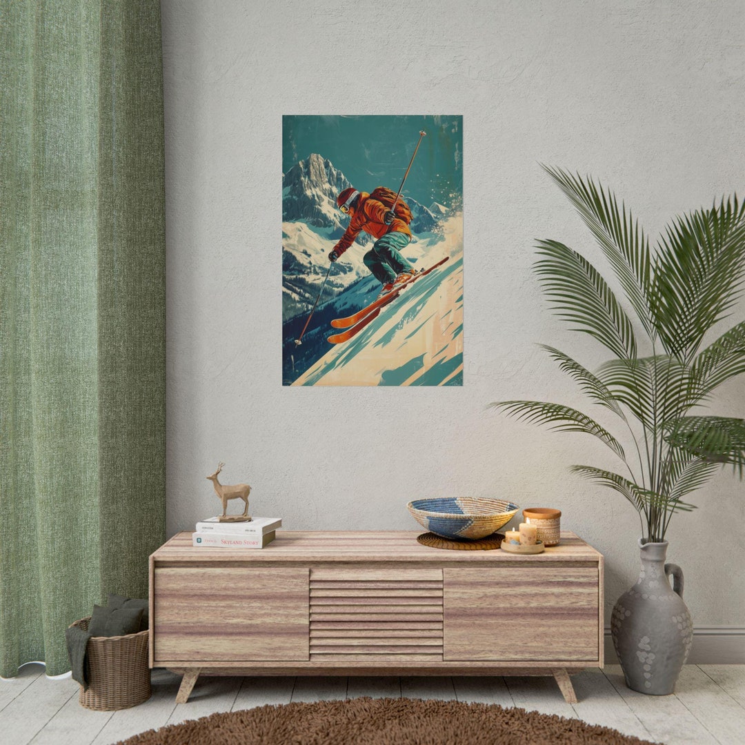 Rolled Posters, Retro Ski Poster, Mountain Skiing Poster, Winter Skiing ...