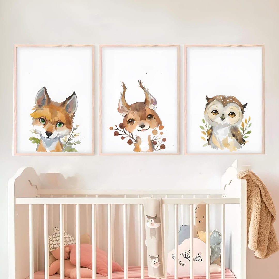 Cute Baby Animal Watercolor Set for Kids Room, Animal These Gender ...