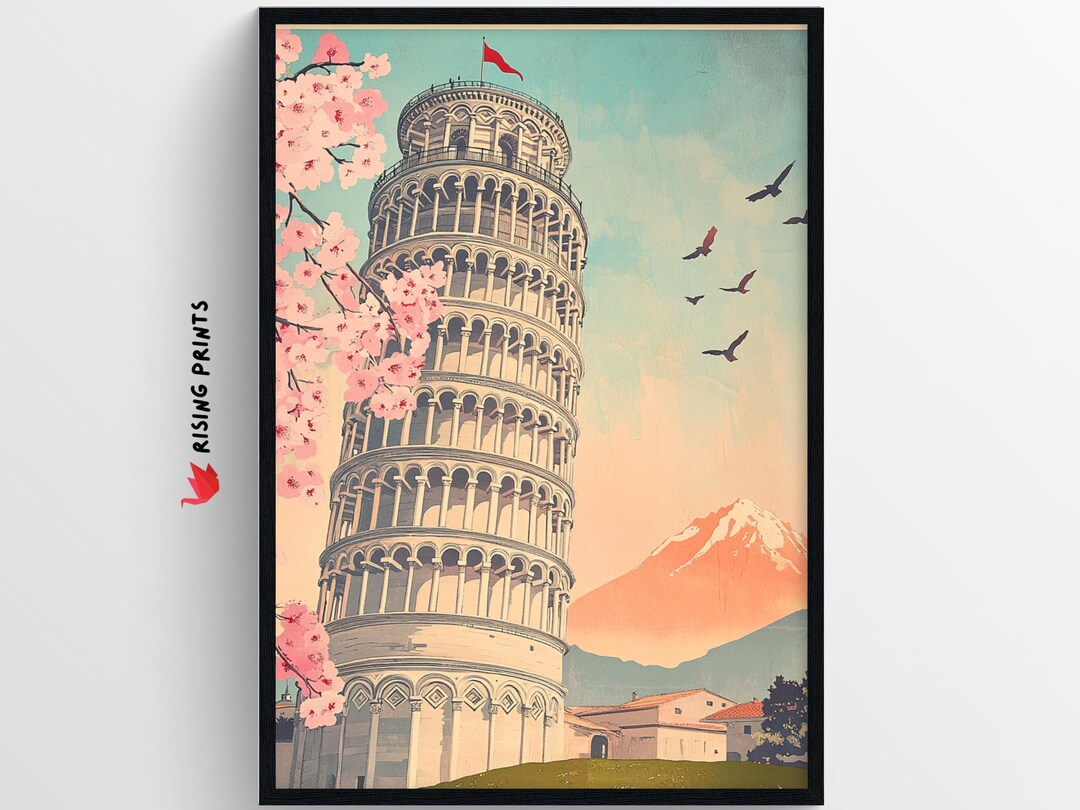 Leaning Tower of Pisa Ukiyo-e Digital Art Japanese Woodblock Style ...