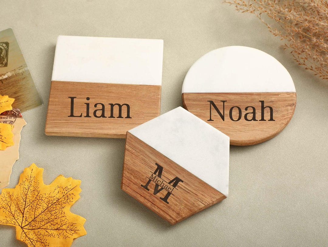 Custom Marble Wooden Coaster,personalized Family Names Coaster,custom ...