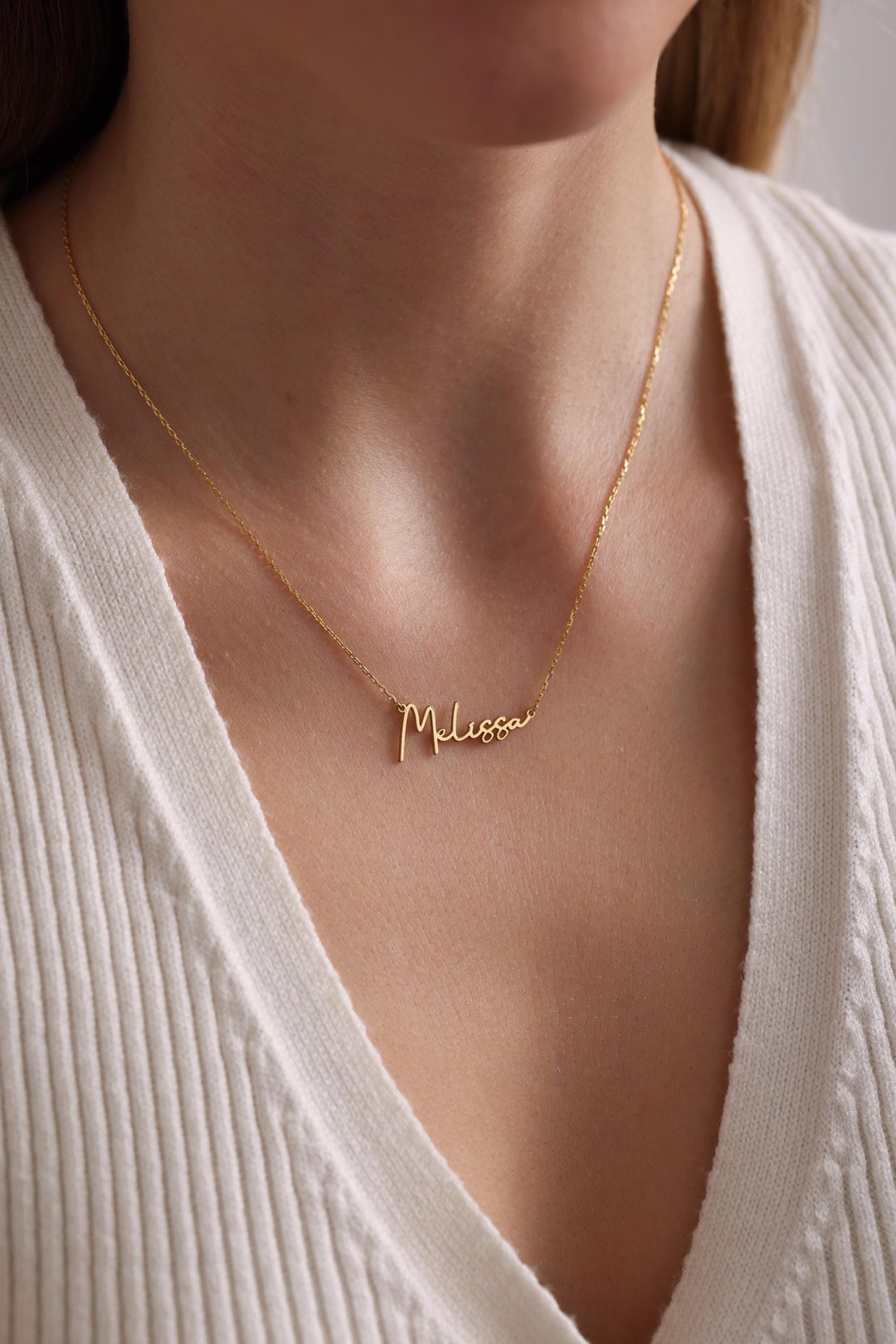 Signature Name Necklace 14K Solid Gold, Personalized Signature Necklace ...