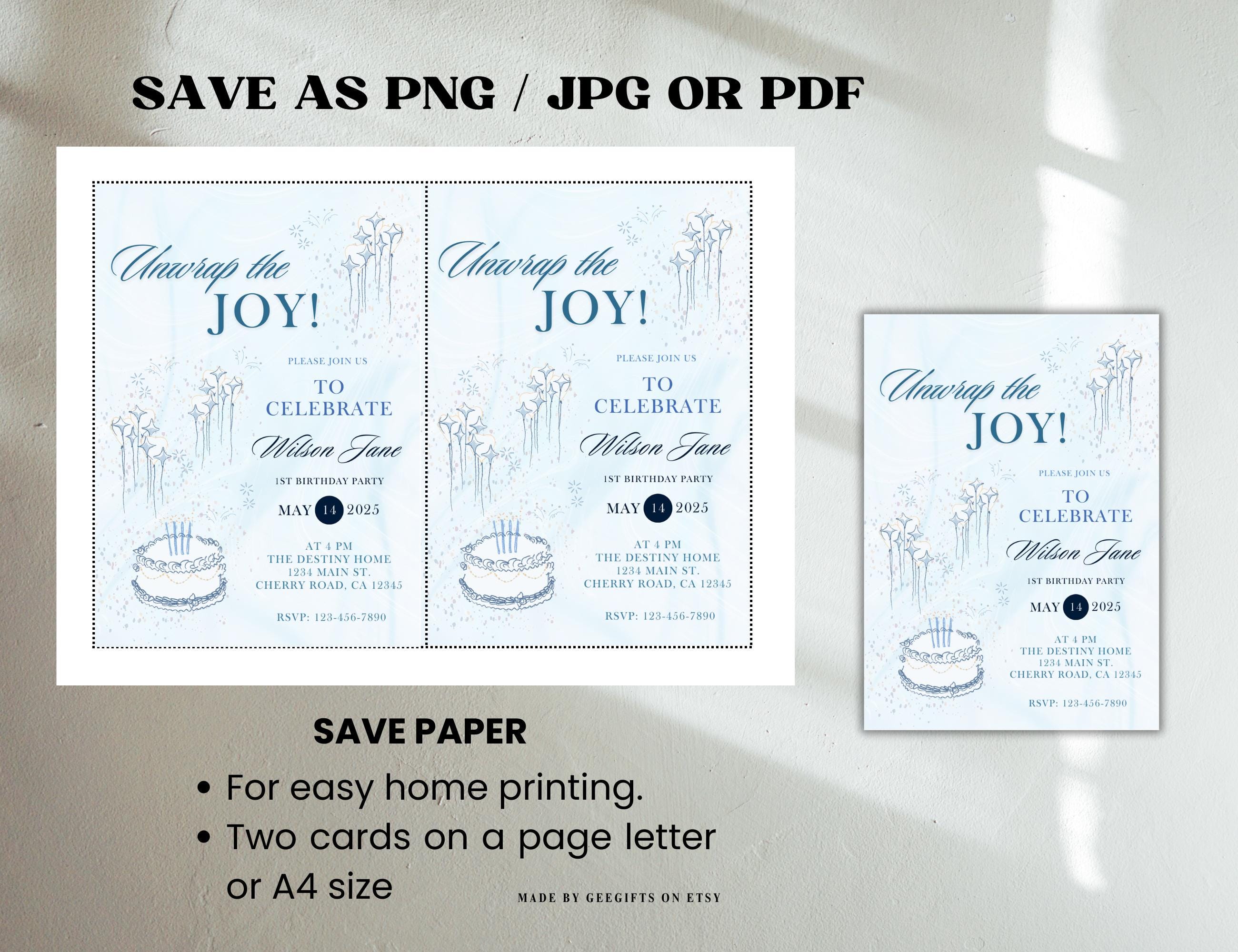 Elegant Blue Birthday Card A4 Size Editable & Printable Template Simple ...