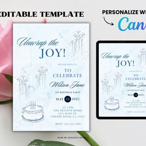 Elegant Blue Birthday Card A4 Size Editable & Printable Template Simple ...