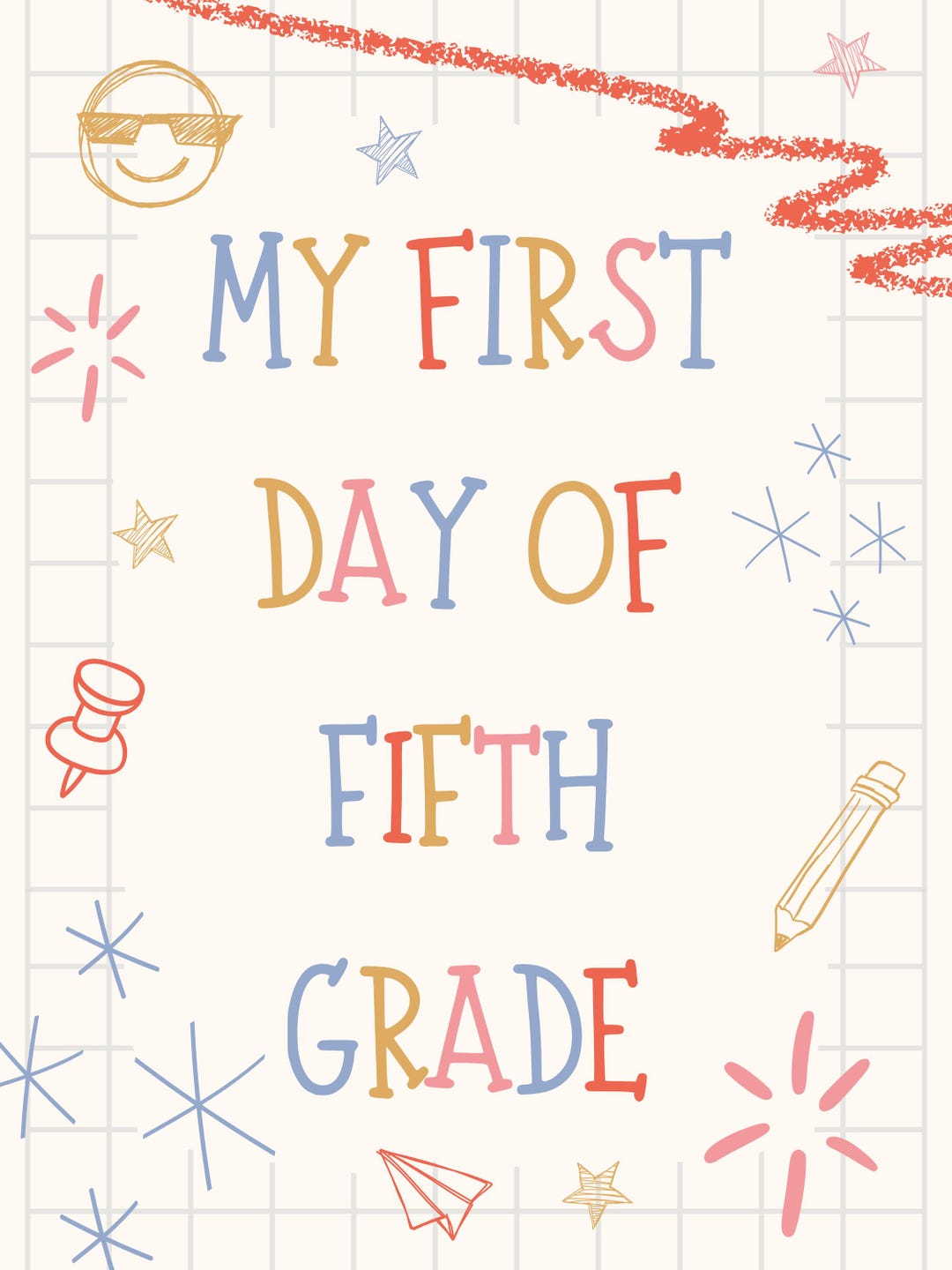 First Day of Fifth Grade Digital Poster | Back to School Wall Art ...