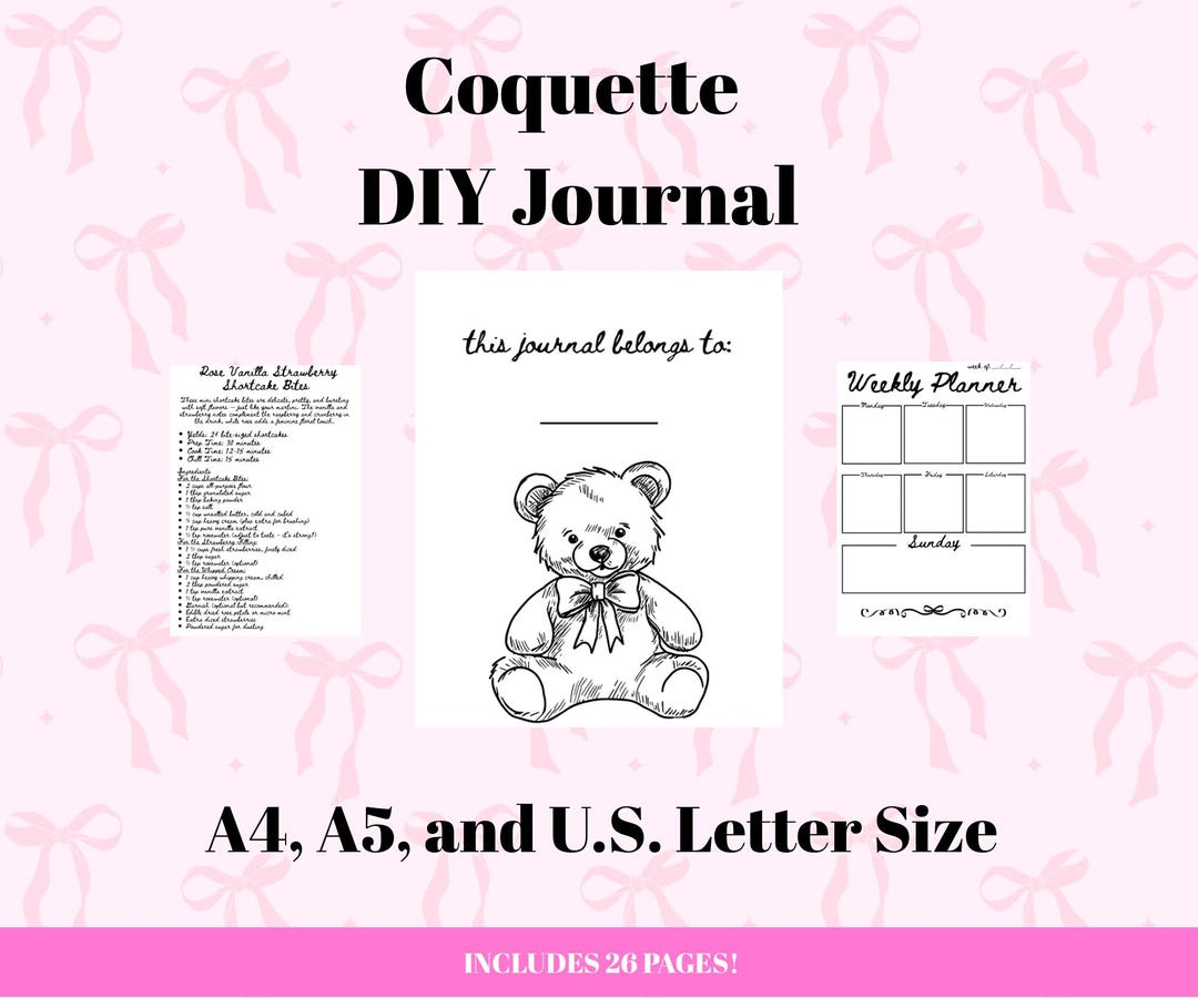 DIY Journal Printable Bundle: Coquette Style Planner, Organizer ...