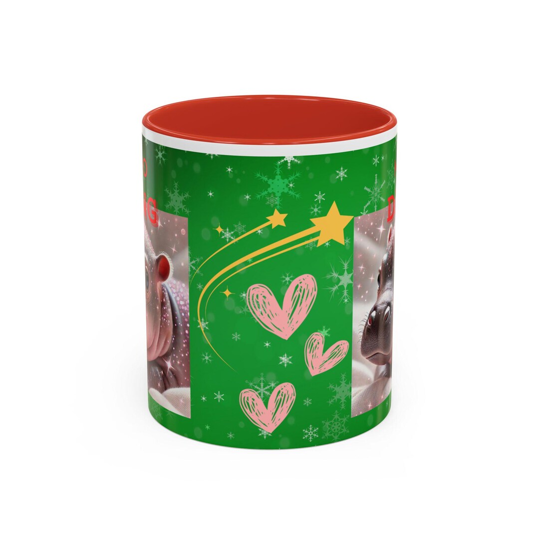 Christmas Moo Deng Hippo Accent Coffee Mug, Cute Baby Hippo Mug 11oz ...