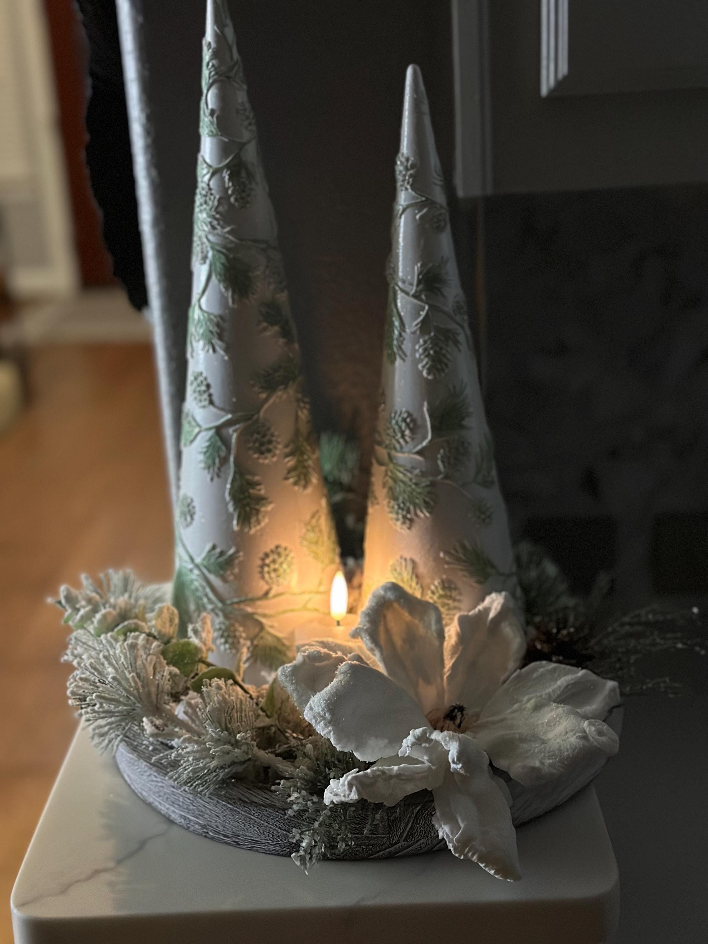 Snowy Mint Forest Christmas Tray • Flocked Magnolia & Pinecones ...