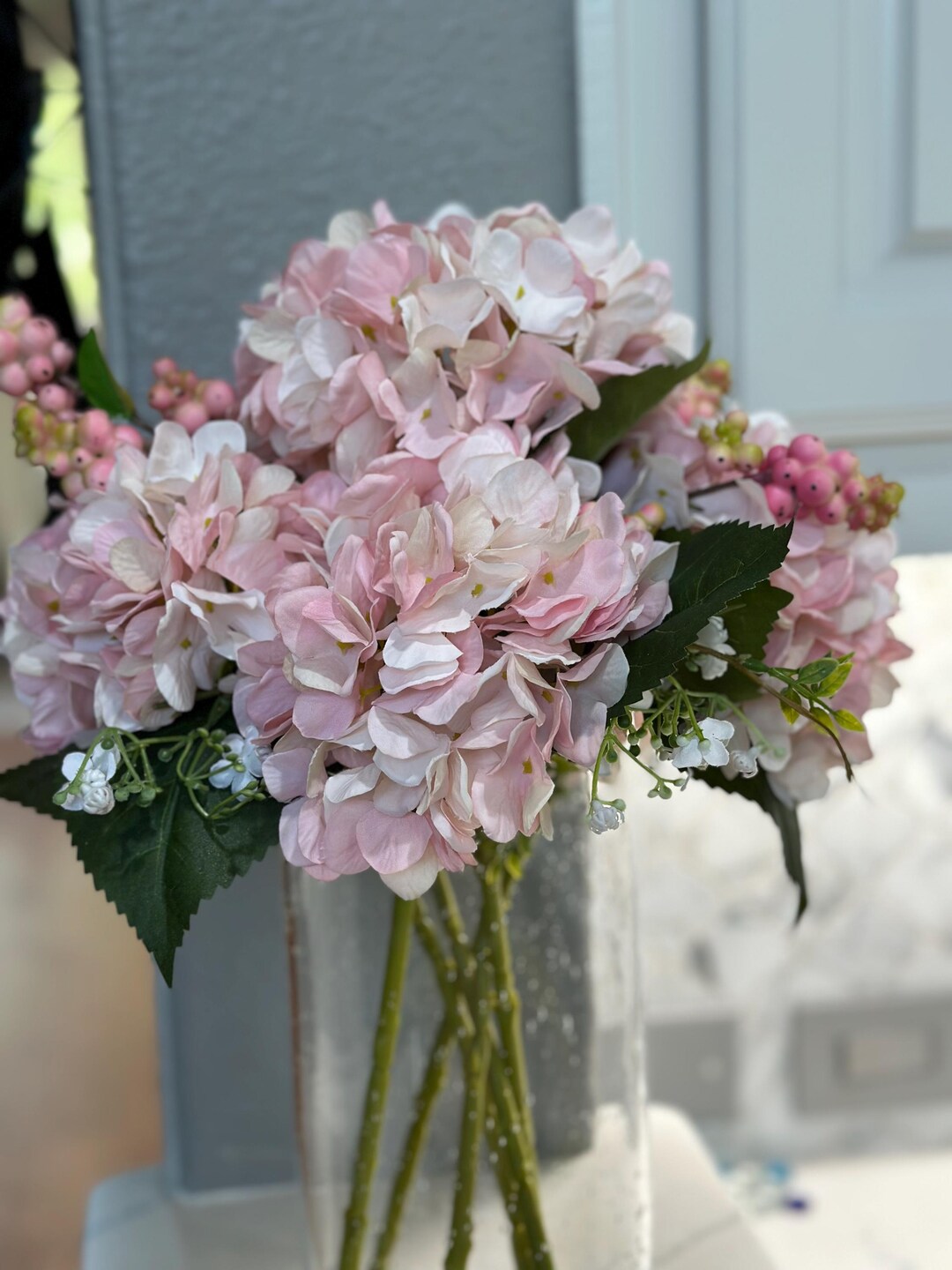 Dreaming of a Pink Spring Faux Hydrangea Arrangement in Clear Glass ...