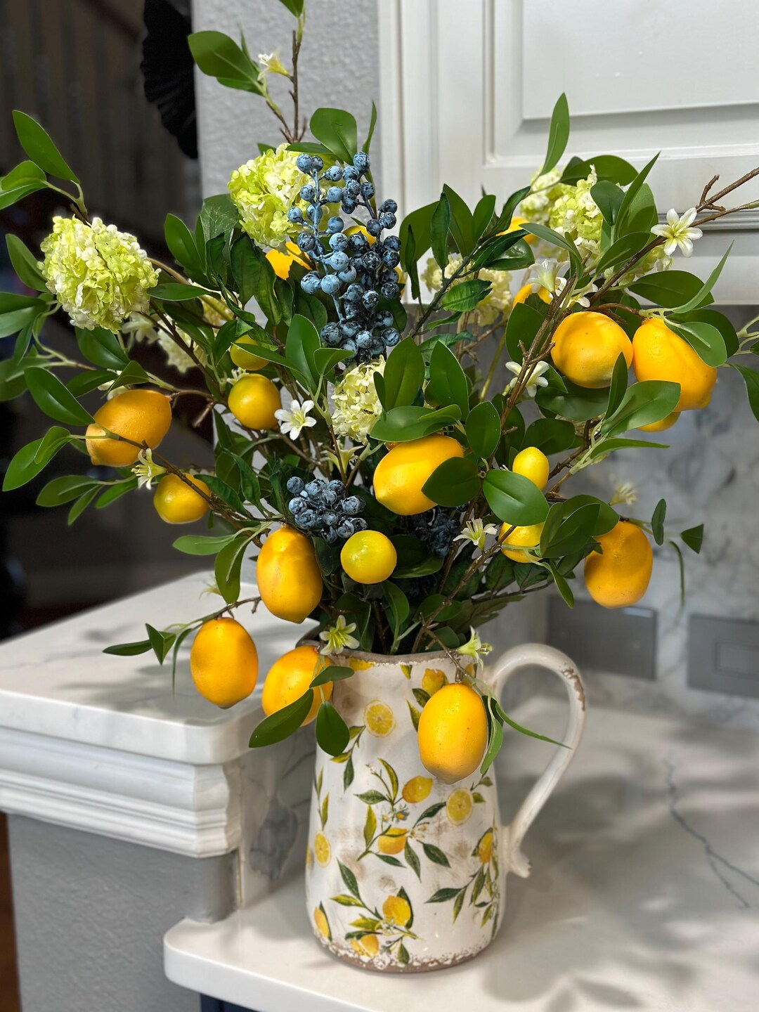 Lemon Blossom Faux Floral Arrangement: Italian Vintage Look Ceramic ...