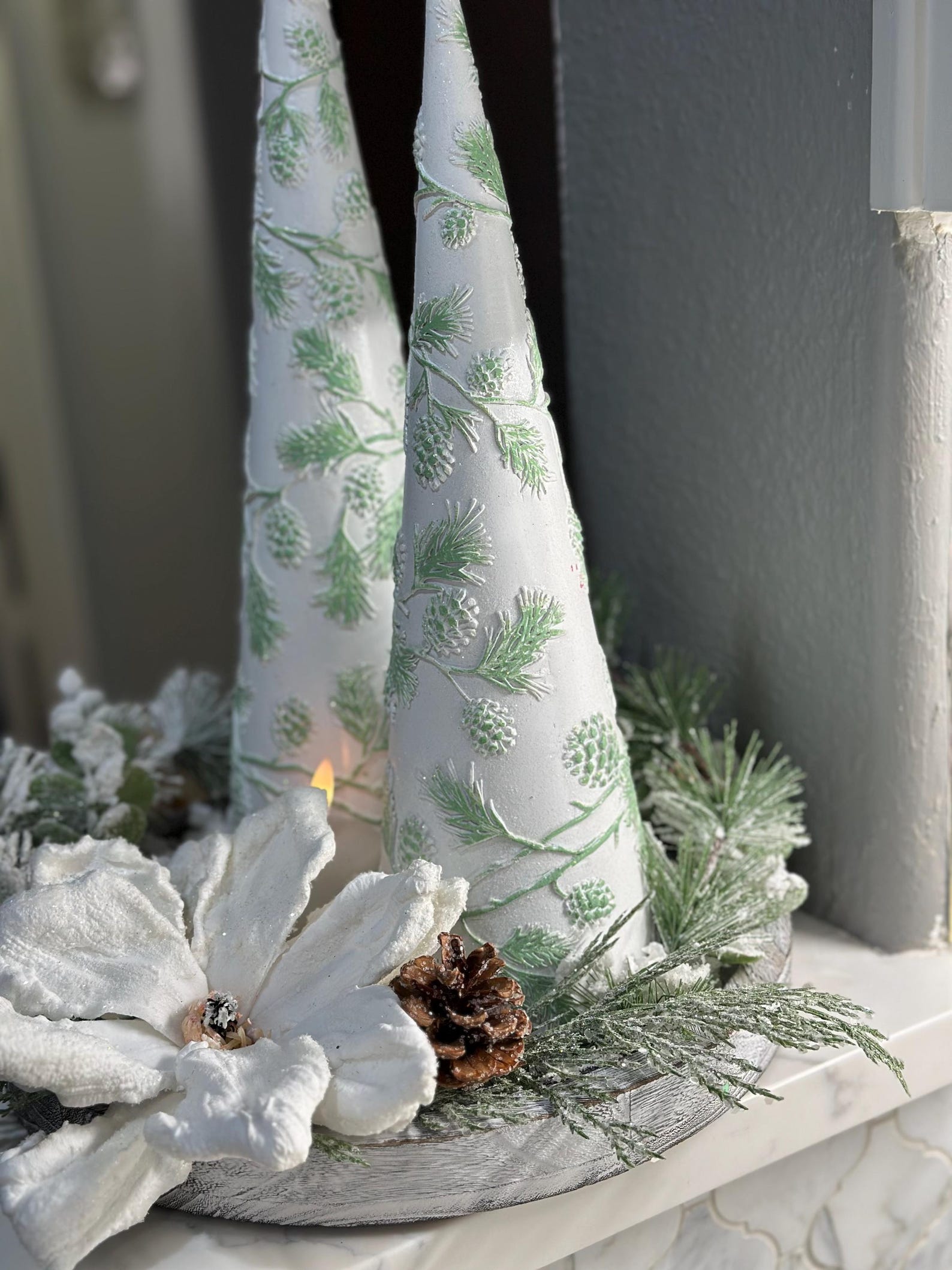 Snowy Mint Forest Christmas Tray • Flocked Magnolia & Pinecones ...