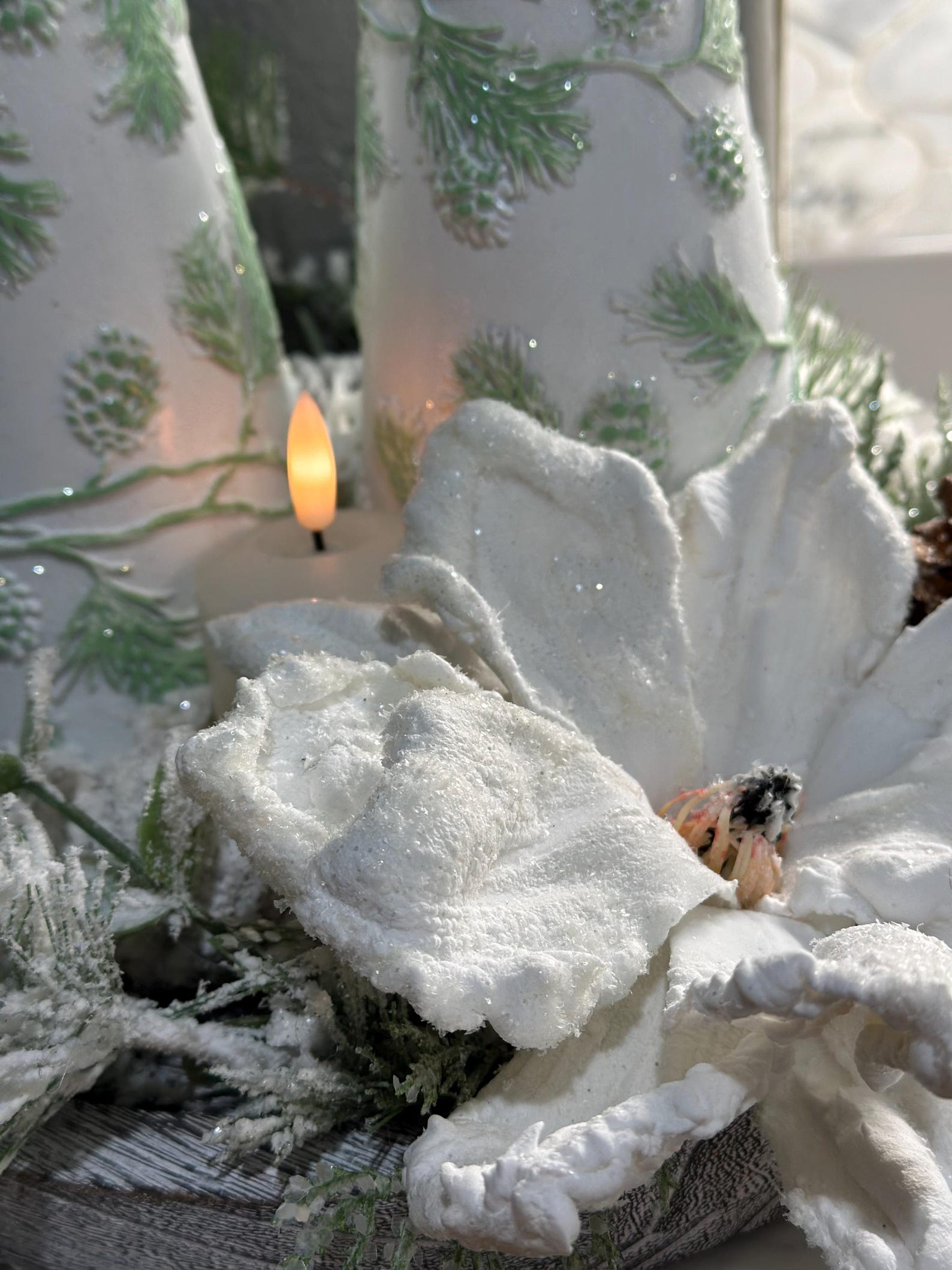 Snowy Mint Forest Christmas Tray • Flocked Magnolia & Pinecones ...