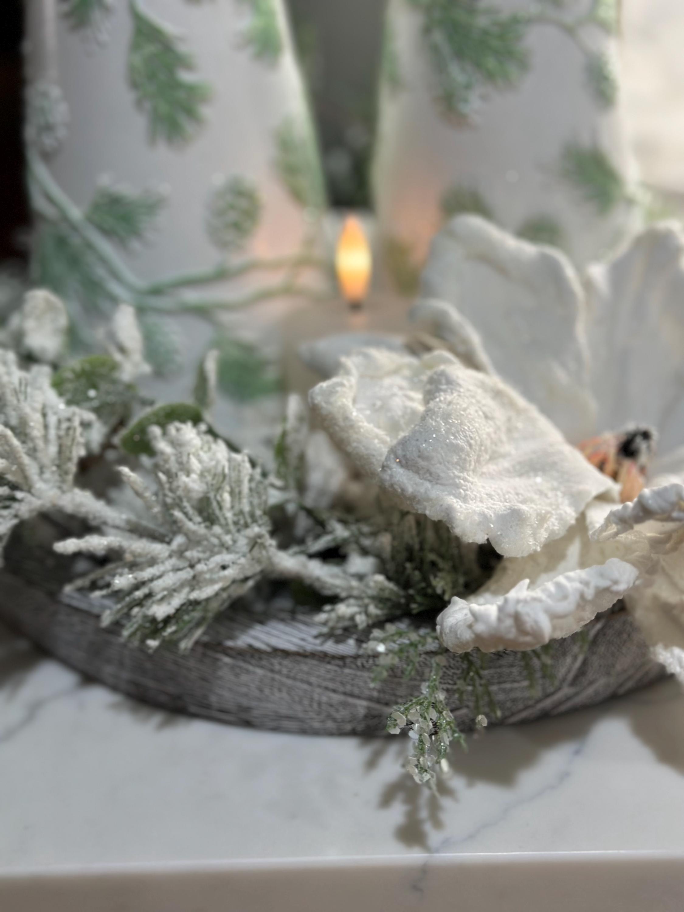 Snowy Mint Forest Christmas Tray • Flocked Magnolia & Pinecones ...