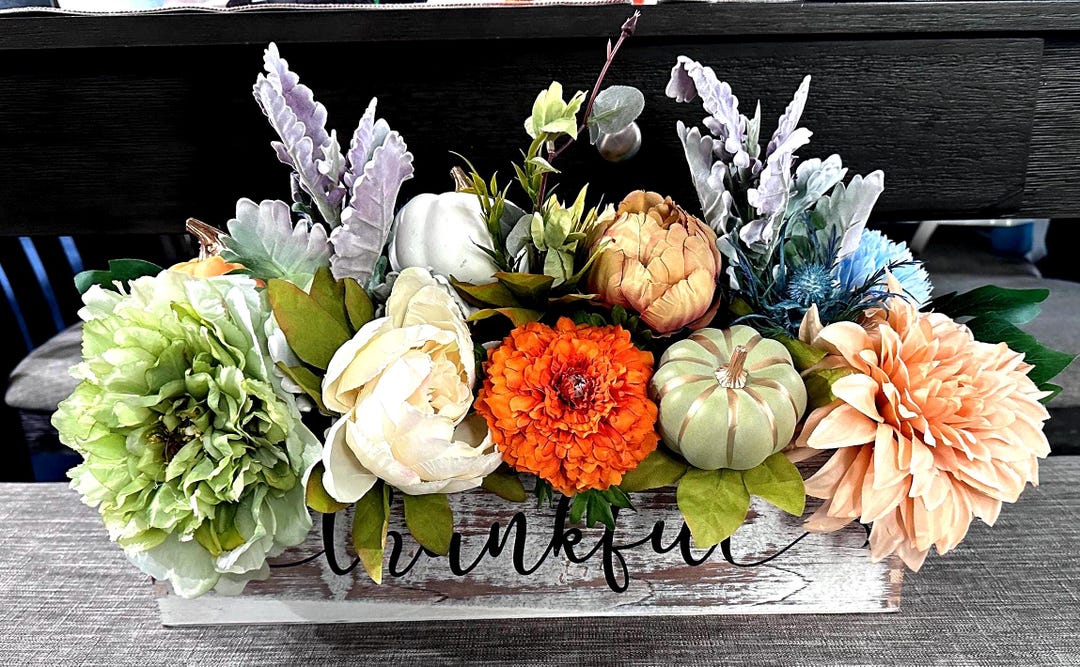 Thankful Autumn Planter Box: Thanksgiving Table Centerpiece - Etsy