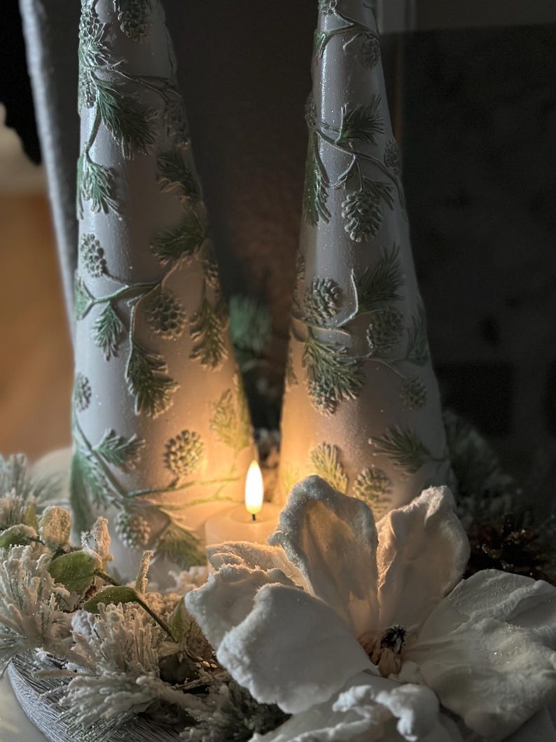 Snowy Mint Forest Christmas Tray • Flocked Magnolia & Pinecones ...