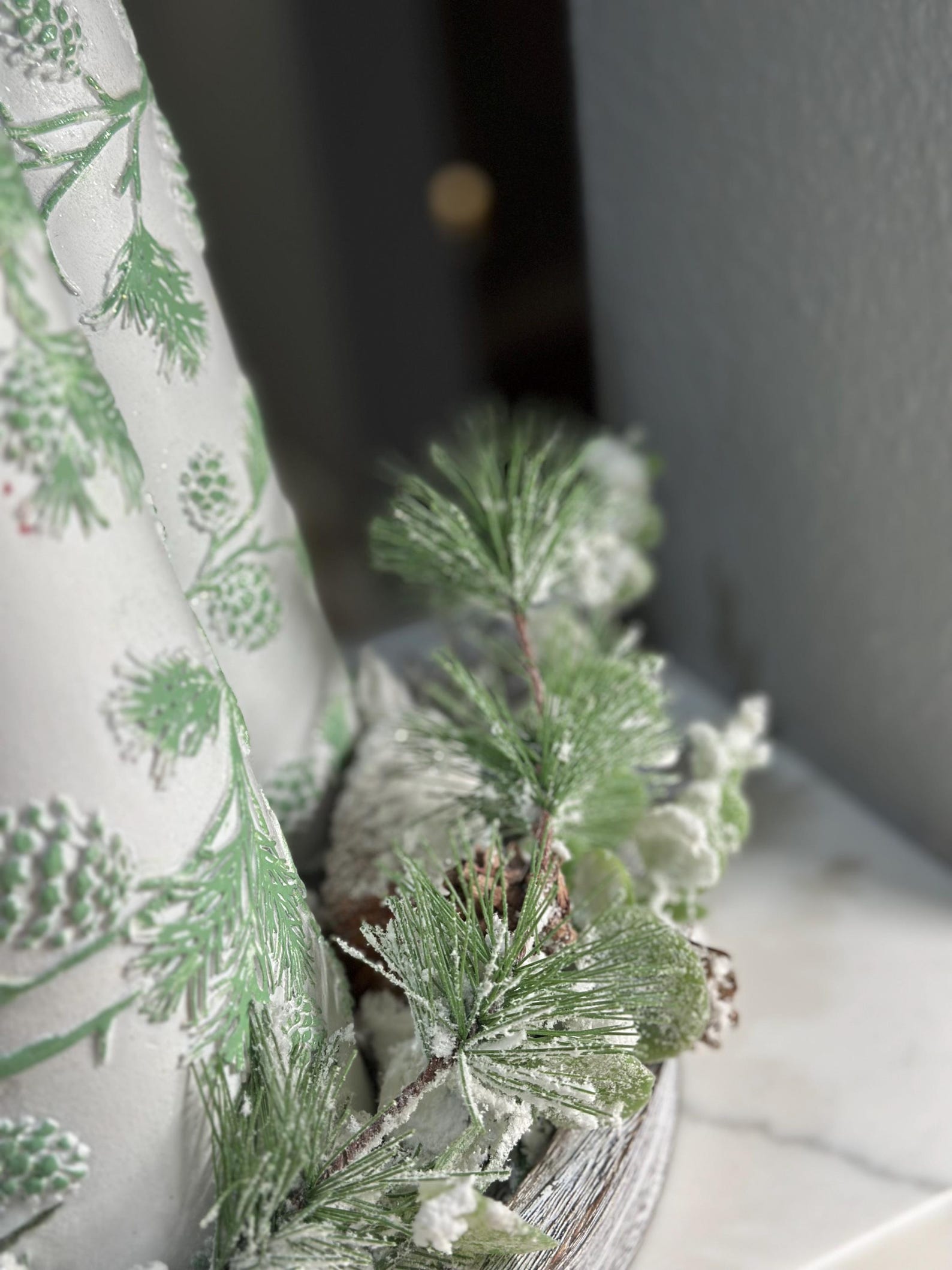 Snowy Mint Forest Christmas Tray • Flocked Magnolia & Pinecones ...