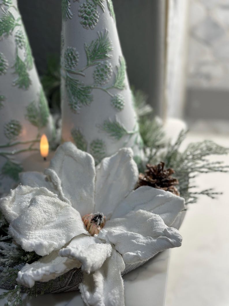 Snowy Mint Forest Christmas Tray • Flocked Magnolia & Pinecones ...
