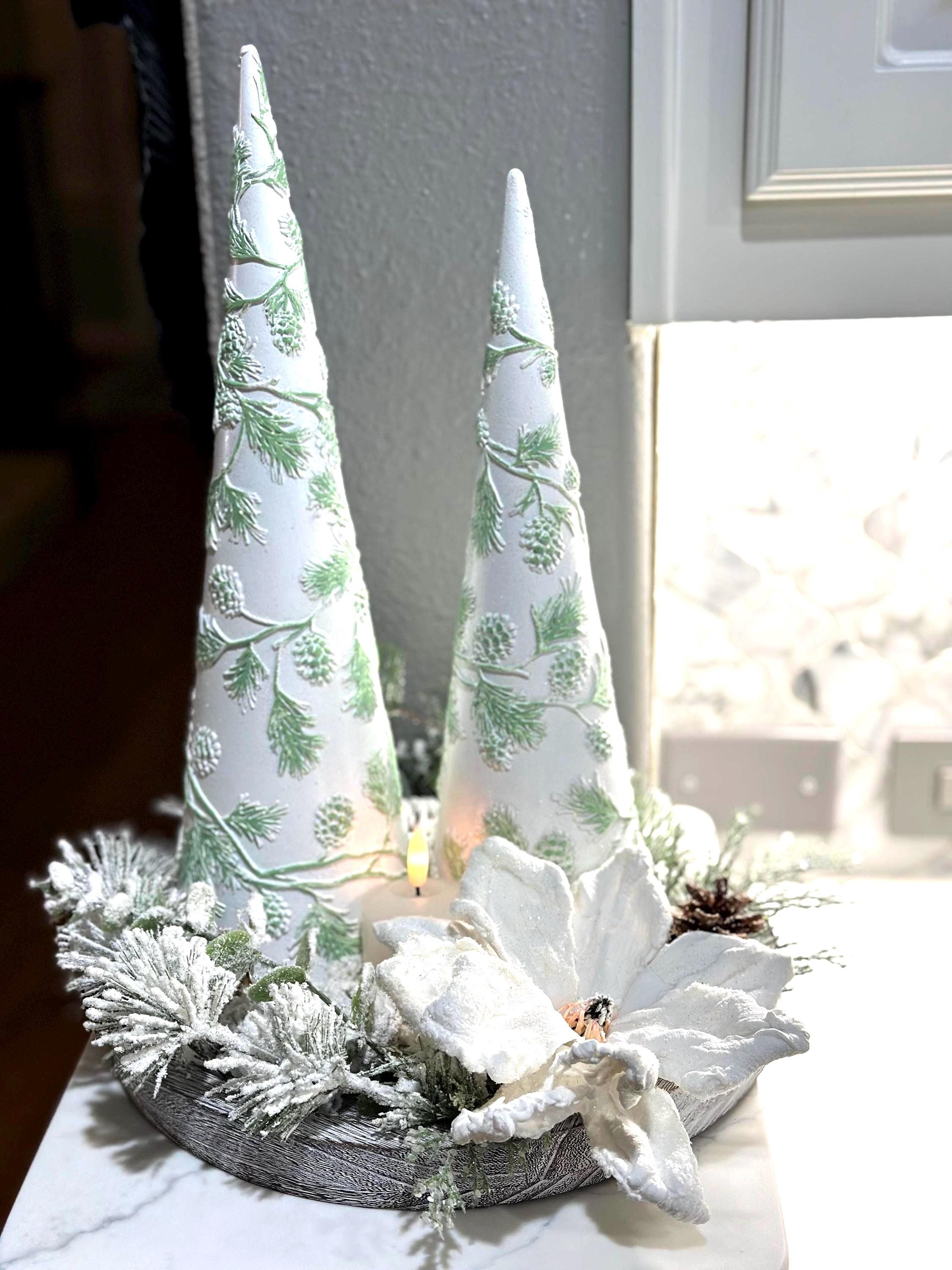 Snowy Mint Forest Christmas Tray • Flocked Magnolia & Pinecones ...