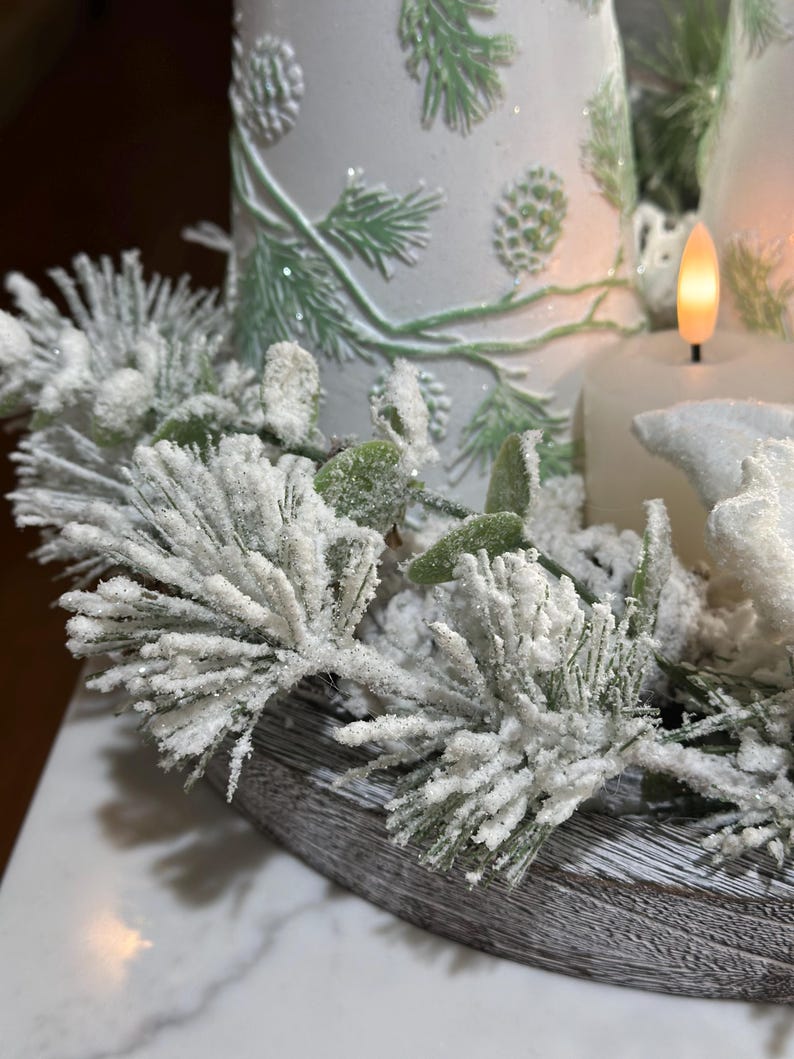 Snowy Mint Forest Christmas Tray • Flocked Magnolia & Pinecones ...