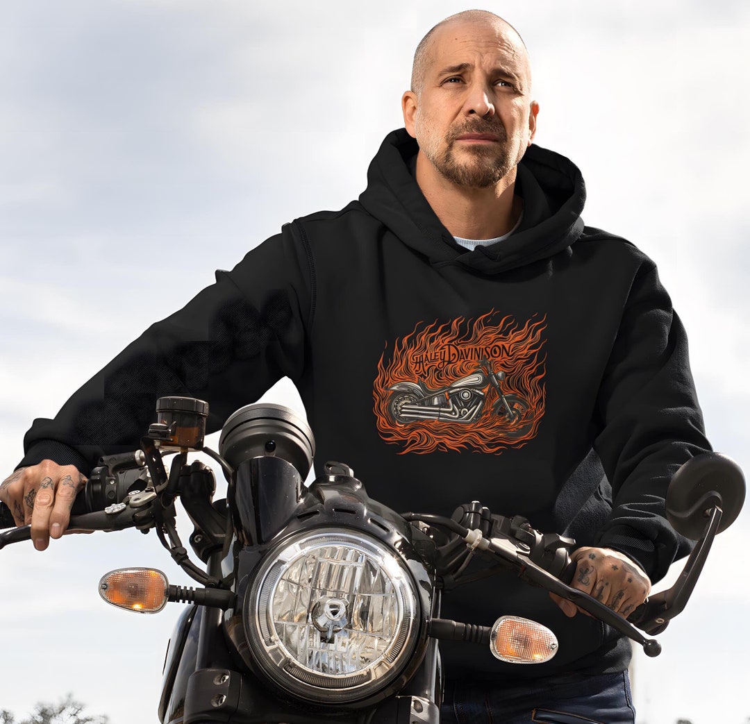 Custom Biker Hoodie With Motorcycle Flames Men's Harley-style ...