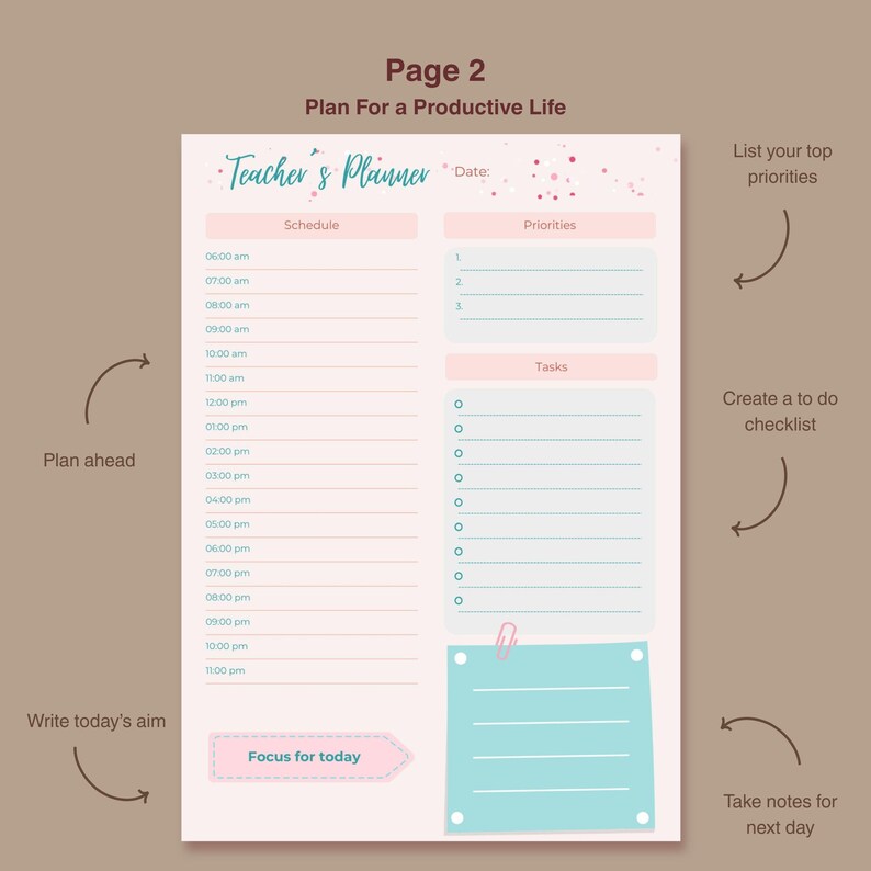 Teacher Daily Personal Planner Printable | A4, A5 | 17-hour Schedule ...