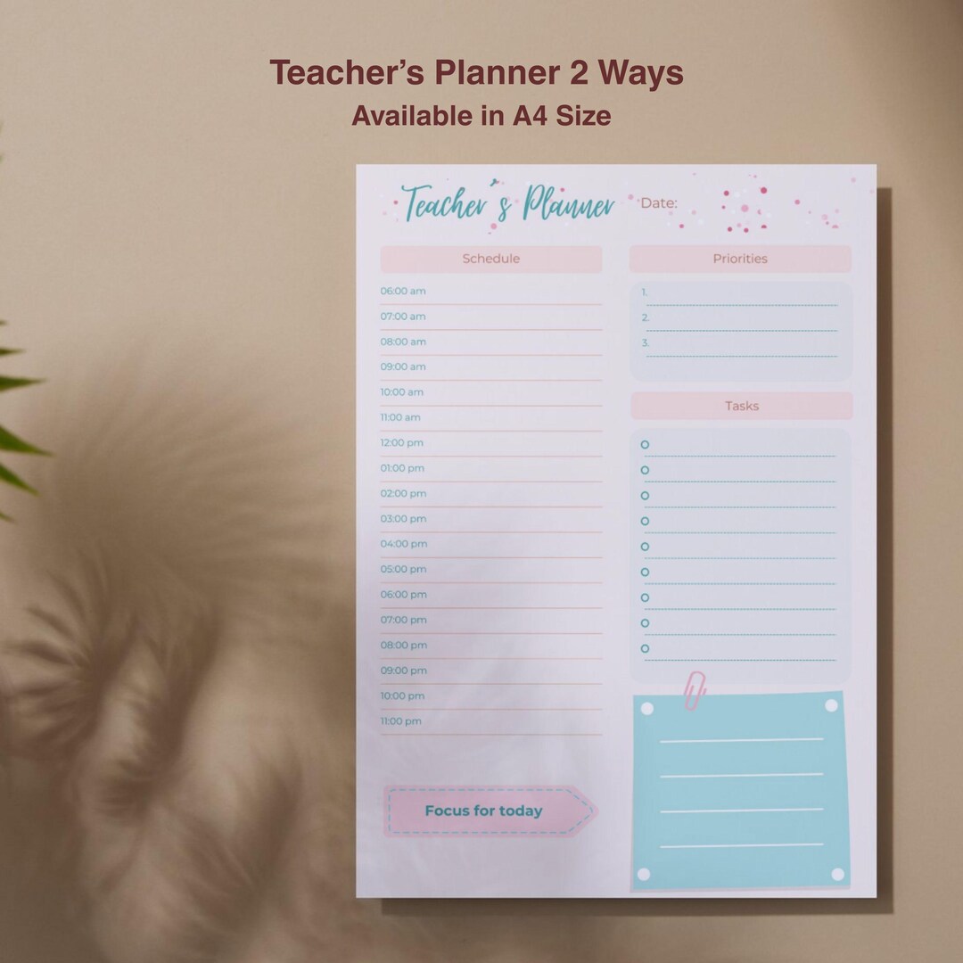 Teacher Daily Personal Planner Printable | A4, A5 | 17-hour Schedule ...