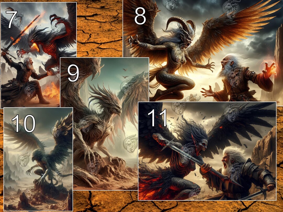 Poster A1, A2, B1, B2 Format, Harpy on Rocky Desert, Demon, Figthing ...