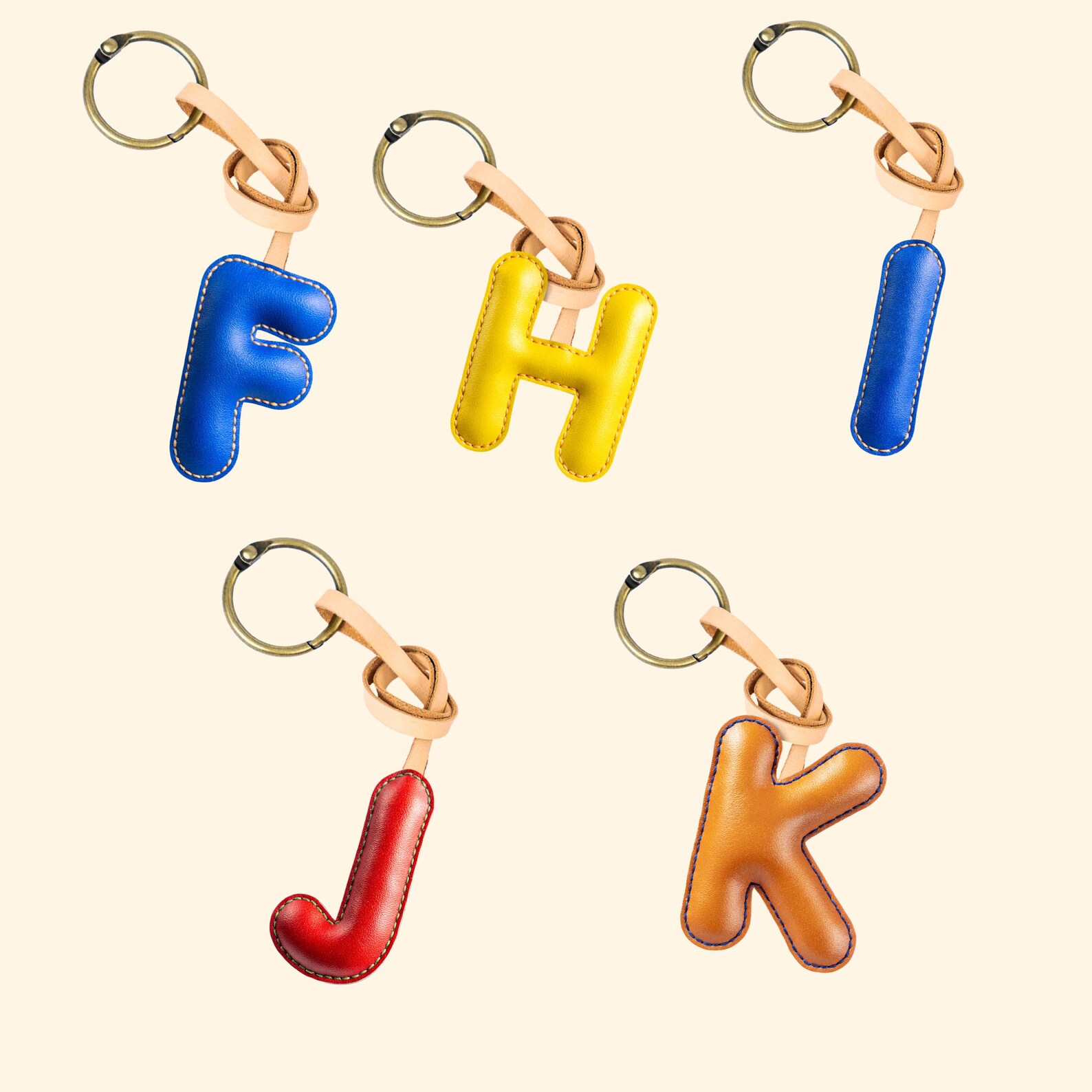 ALPHABET Leather Bag Charm, Colorful A-Z Letter Keychain, Initial Purse ...