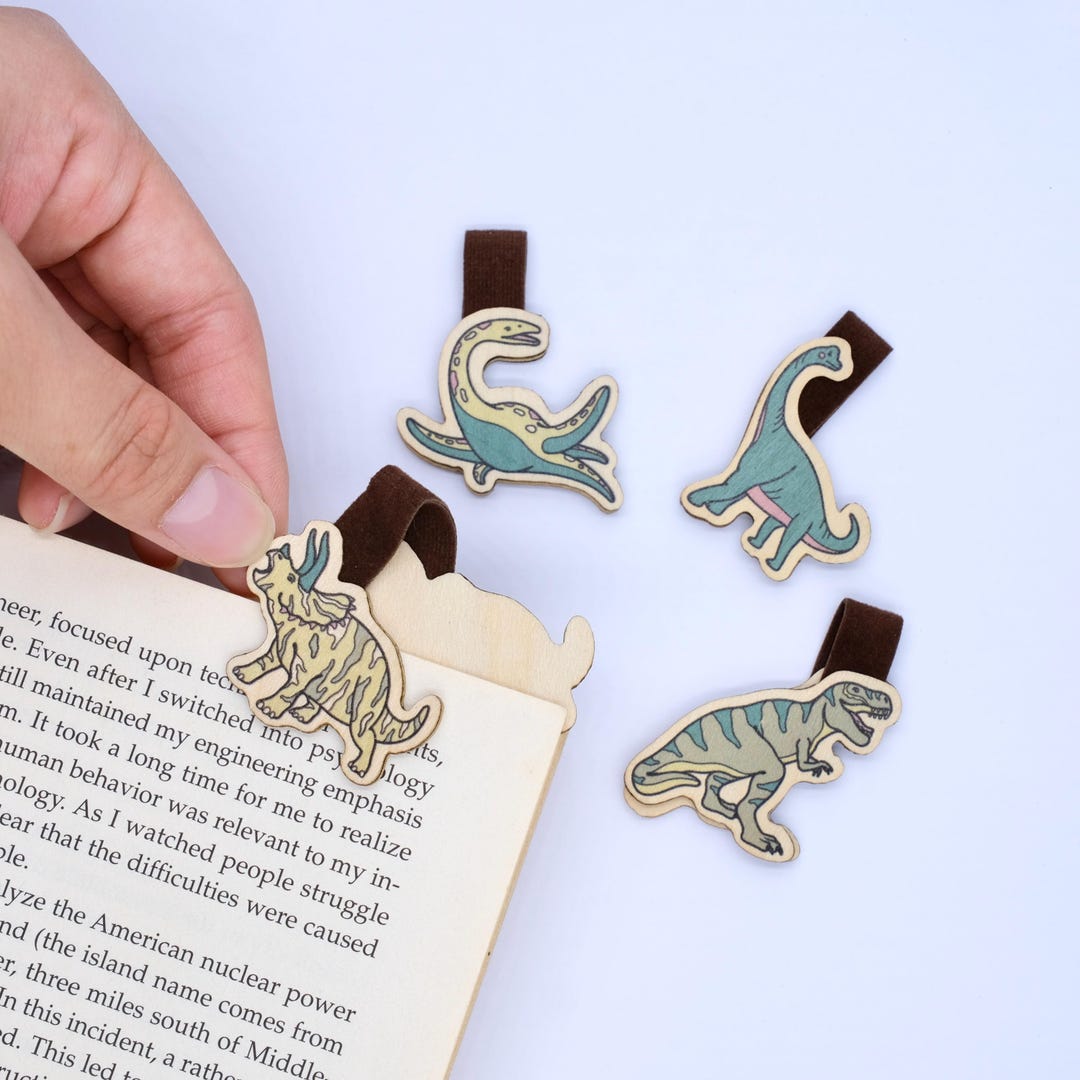 Dinosaur Magnetic Wooden Bookmark Set 4 - Personalized Gift for Book ...
