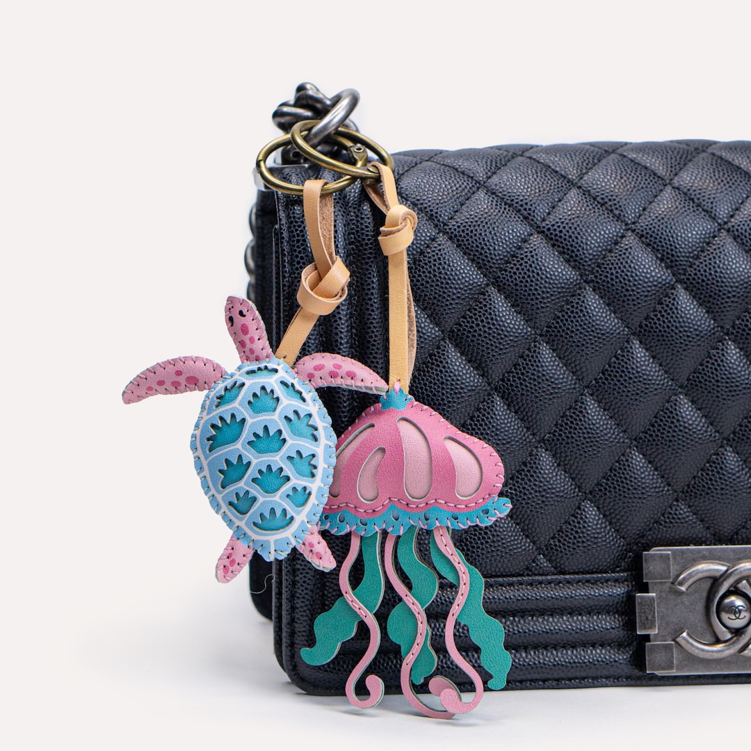 Leather TURTLE Bag Charm, Sea Collection Keychain, Purse Charm, Car ...