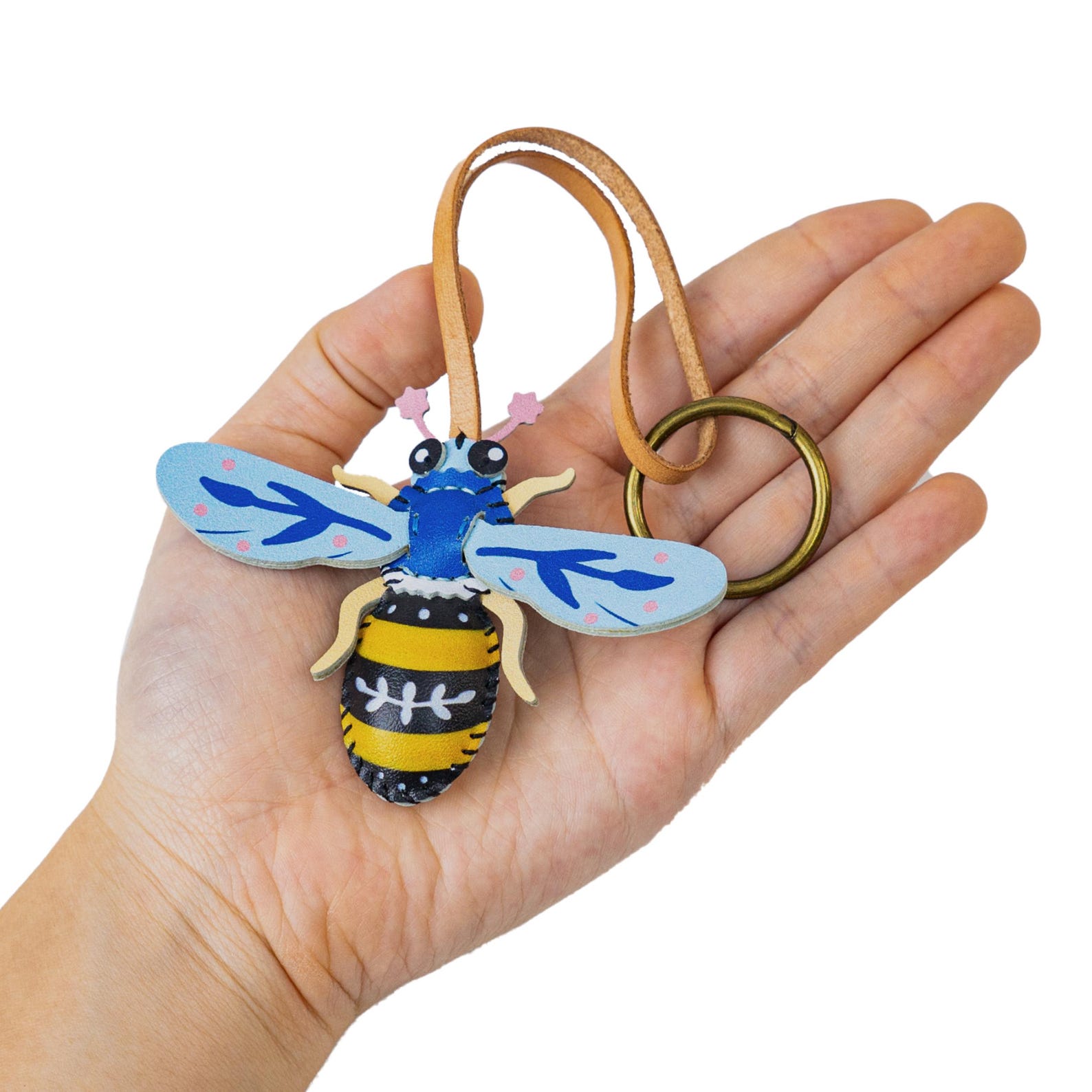 Leather INSECT Bag Charm, Lady Bug Keychain, BEAN LEAF Purse Charm, Car ...