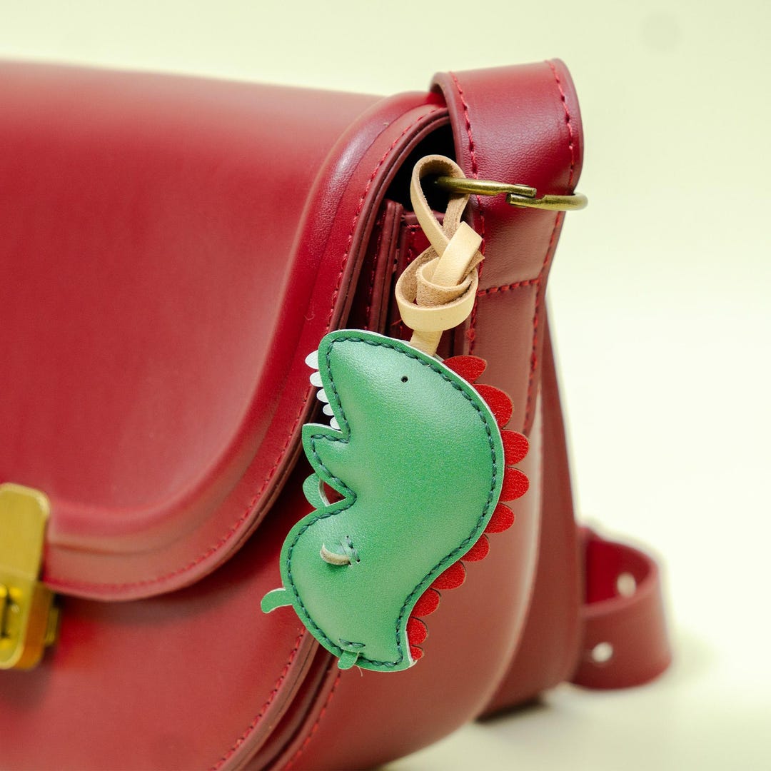 Dinosaur Charm Keychain – Cute Green Dino Bag Charm – Car Mirror ...