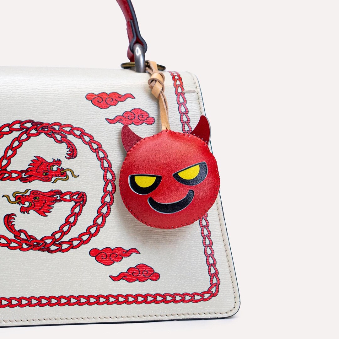 DEVIL FACE Leather Bag Charm, HALLOWEEN Spooky Cute Accessories Key ...