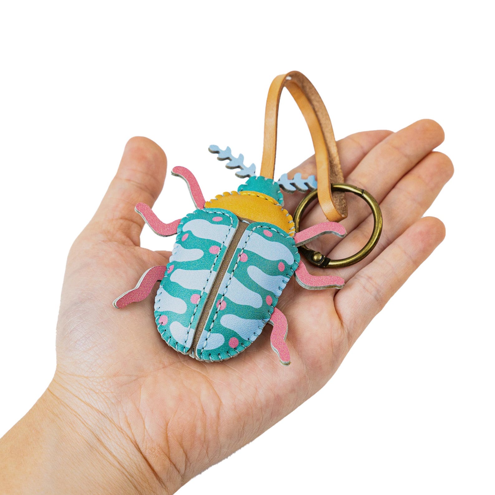 Leather BEAN LEAF Bag Charm, Lady Bug Keychain, Purse Charm, Car ...
