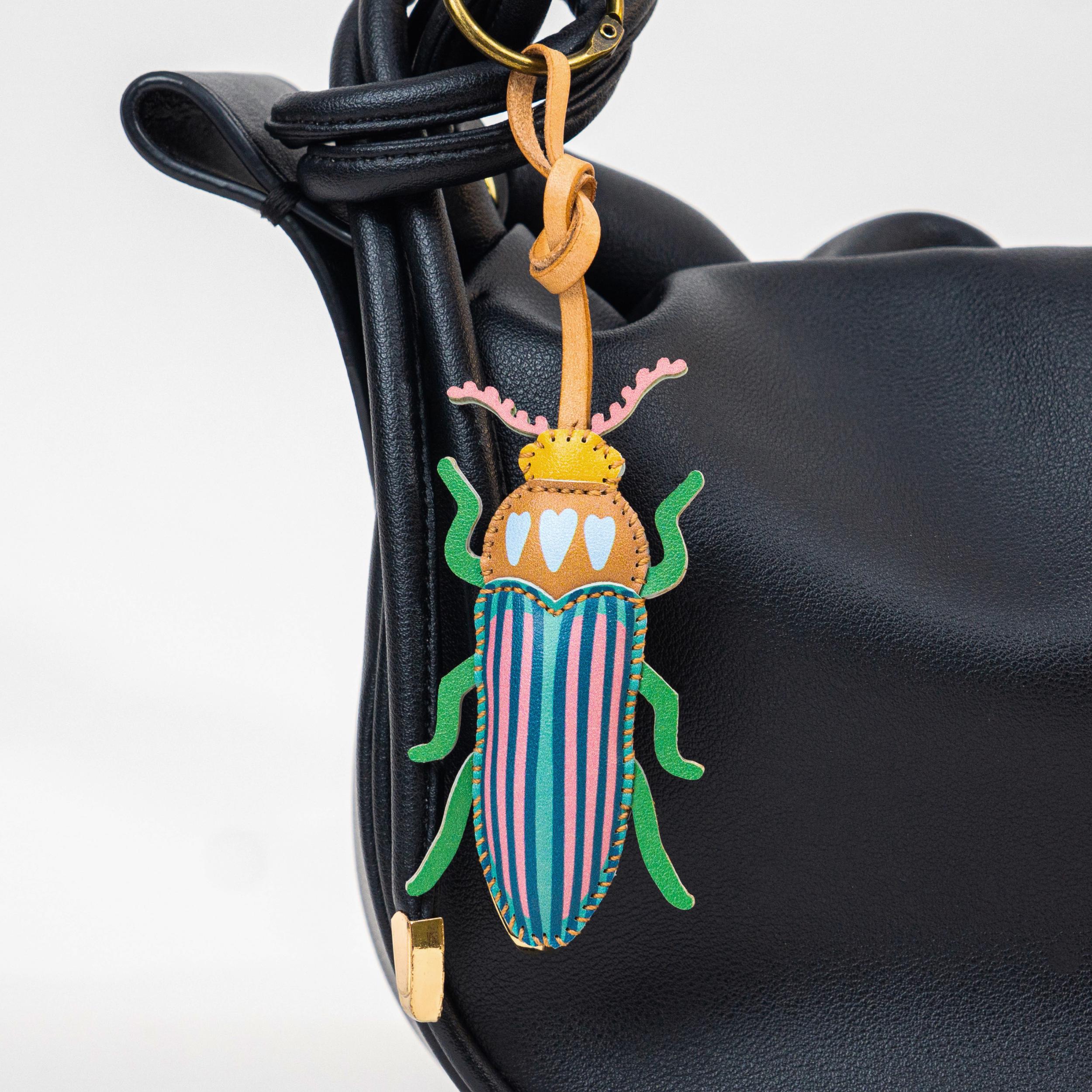 Leather BEAN LEAF Bag Charm, Lady Bug Keychain, Purse Charm, Car ...