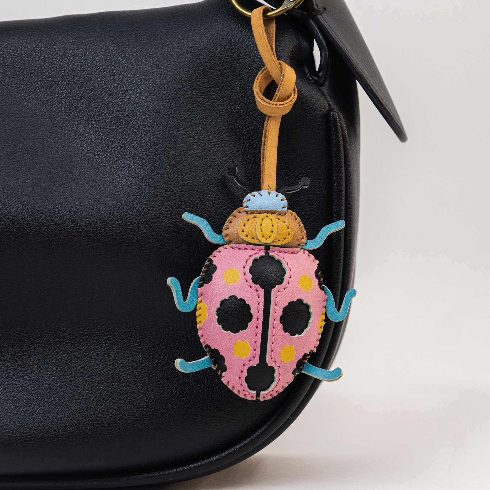 Leather LADY BUG Bag Charm, Bee Keychain, Purse Charm, Car Hanging Accessories, Unique Small ...