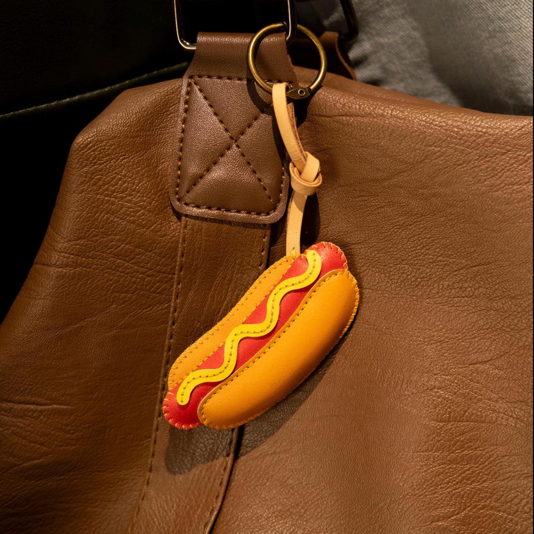 HOT DOG Bag Charm, Croissant Hotdog Ice Cream Donut Keychain, Purse ...