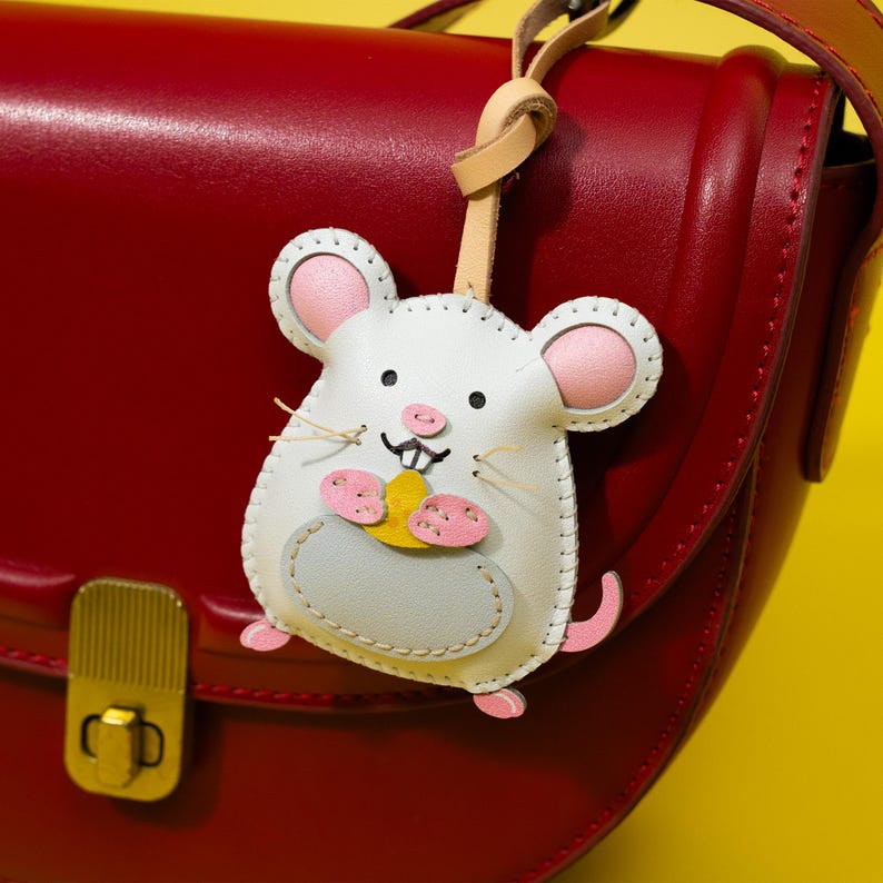 Cute Monkey Leather Bag Charm Keychain, Animal Purse Charm, Car Hanging ...