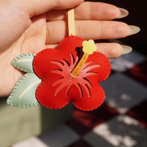 Hibiscus Flower Leather Bag Charm, Handmade Flower Collection, Orchid ...