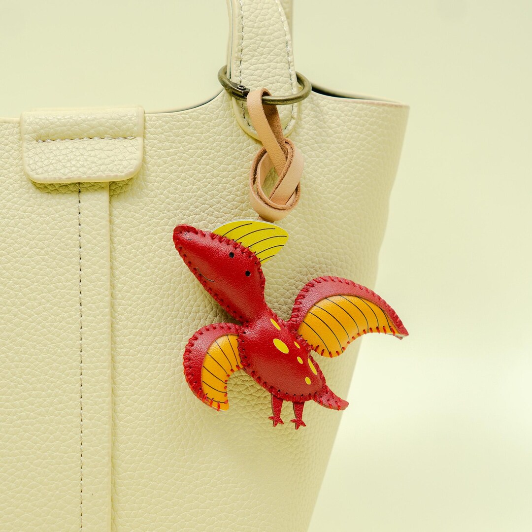 Pterosaur Dinosaur Charm Keychain – Cute Green Dino Bag Charm – Car ...