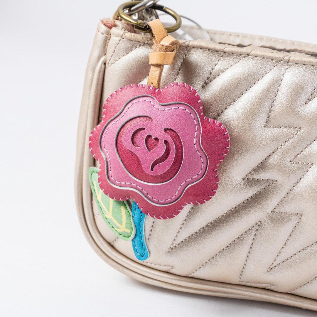 Leather ROSE Bag Charm, Handmade Flower Collection, Orchid Keychain ...