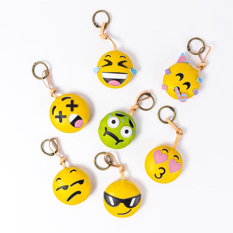 Emoji Leather Bag Charm, Emotional Keychain, Feeling Purse Charm ...