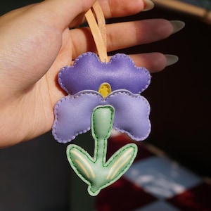 Hibiscus Flower Leather Bag Charm, Handmade Flower Collection, Orchid ...