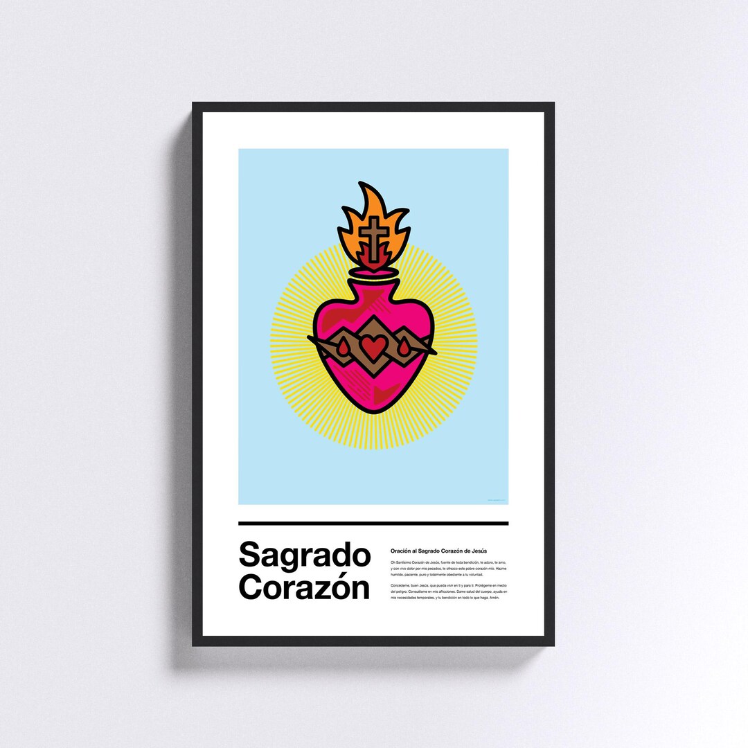 Sagrado Corazón Print - on Blue - Etsy